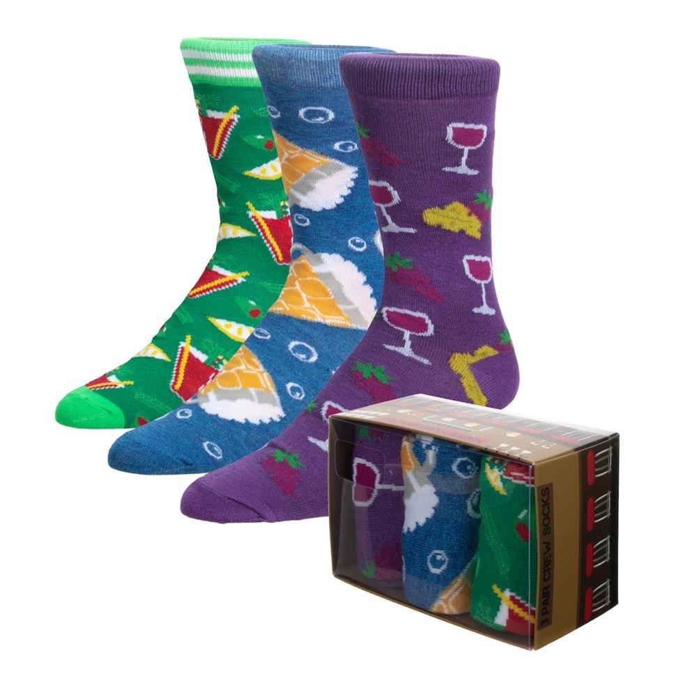 Happy Hour Themed 3 Pairs of Crew Socks Box Set